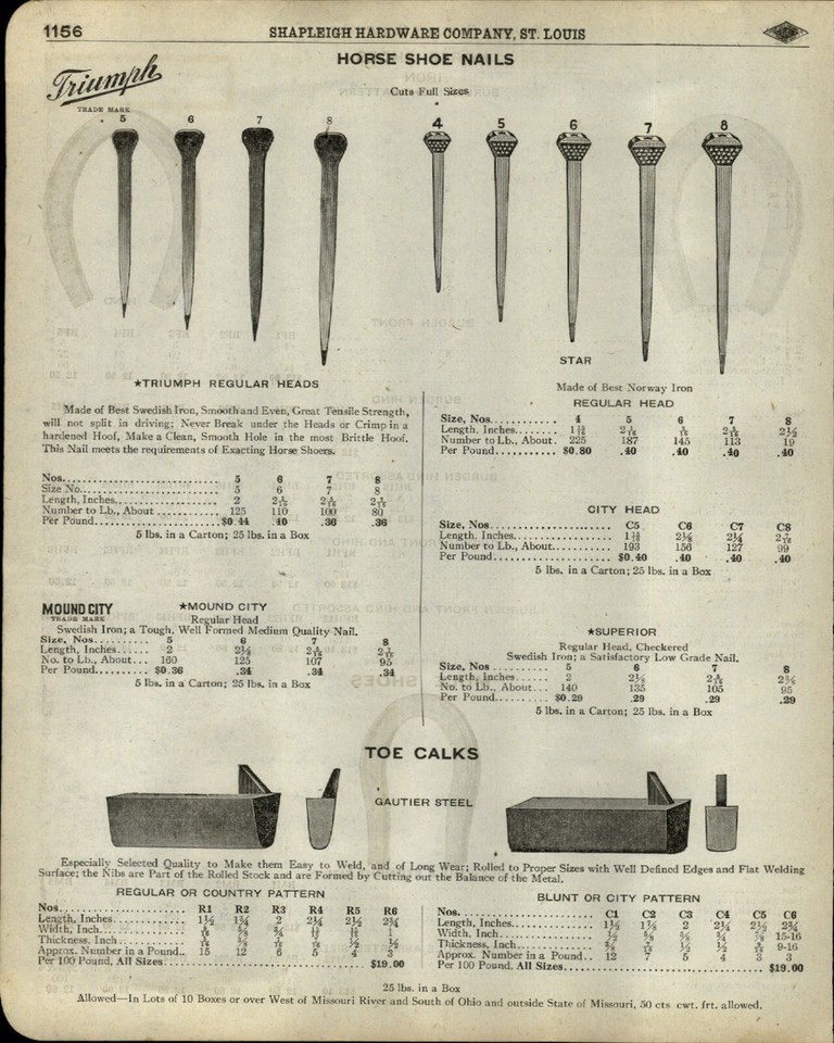 1918 PAPER AD Iron Horse Mule Shoes Iron Nails Toe Calk Triumph Burden ...
