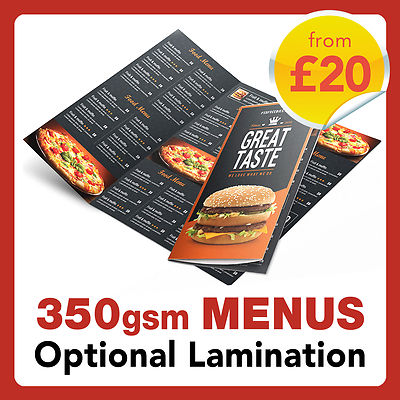 A3 / A4 or A5 Laminated Menus Printed in Full Colour / Folded Menus ...