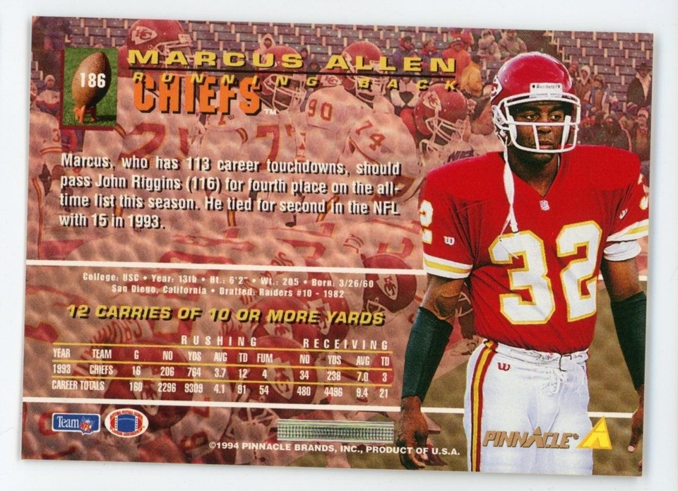 1994 Pinnacle #186 Marcus Allen CHIEFS HOF | eBay