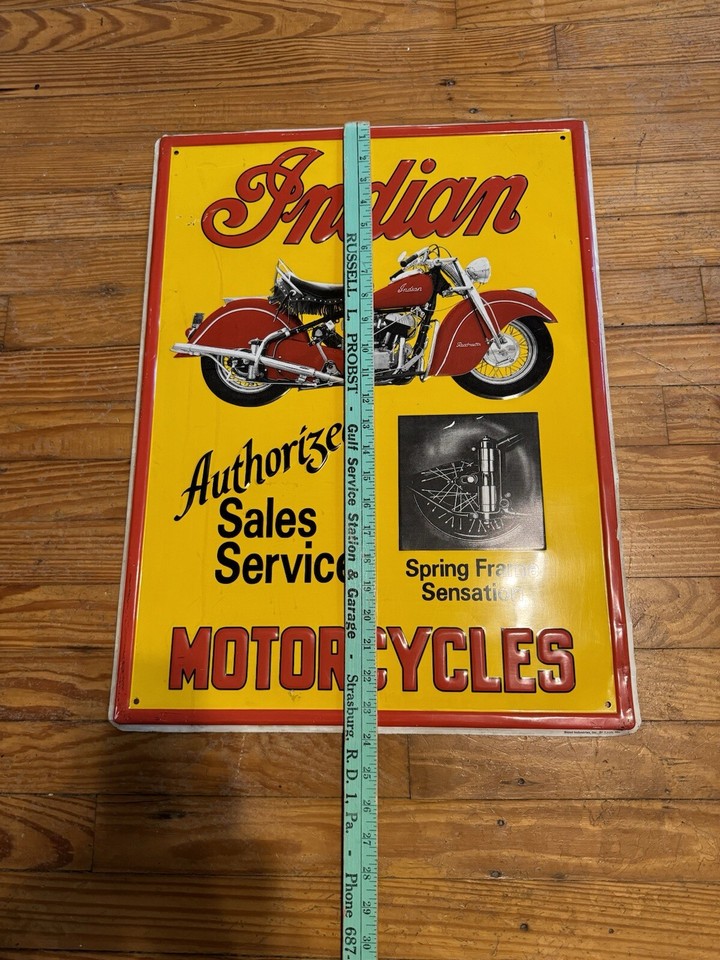 Vintage Indian Motorcycle Sign Single Side Painted Embossed | eBay