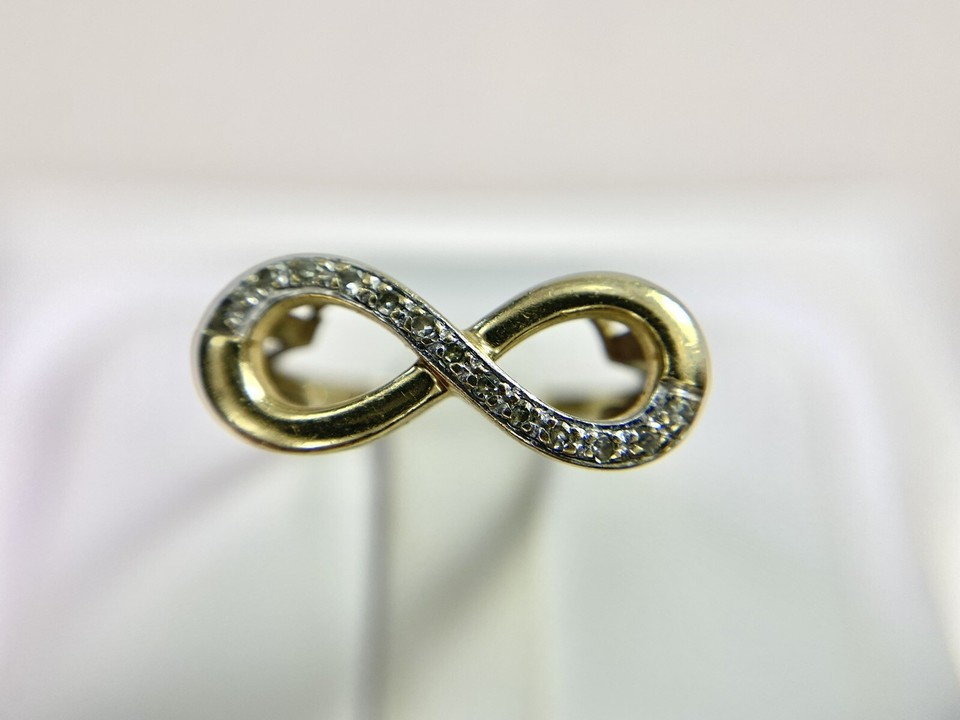 10k Yellow Gold Designer Round Diamond Infinity Symbol Ring | eBay