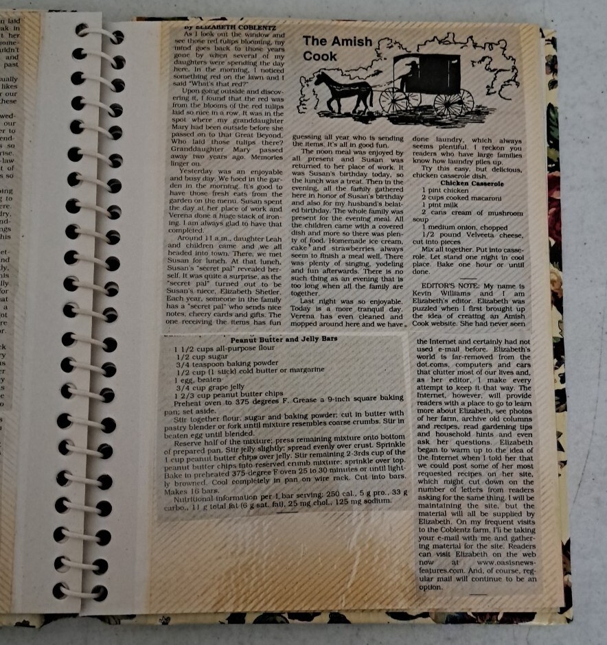 Amish Cook Elizabeth Coblentz Newspaper Column Clippings In 2 Albums #6 ...