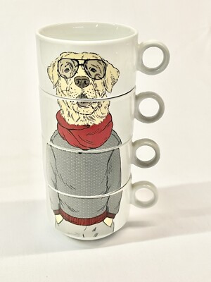STACKABLE TEA CUP GOOD BOY LABRADOR SET - Comes w/ holding frame & Full ...