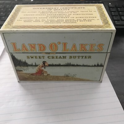Vintage Land O Lakes Butter Indian Maiden by the Lake Metal Tin Recipe ...