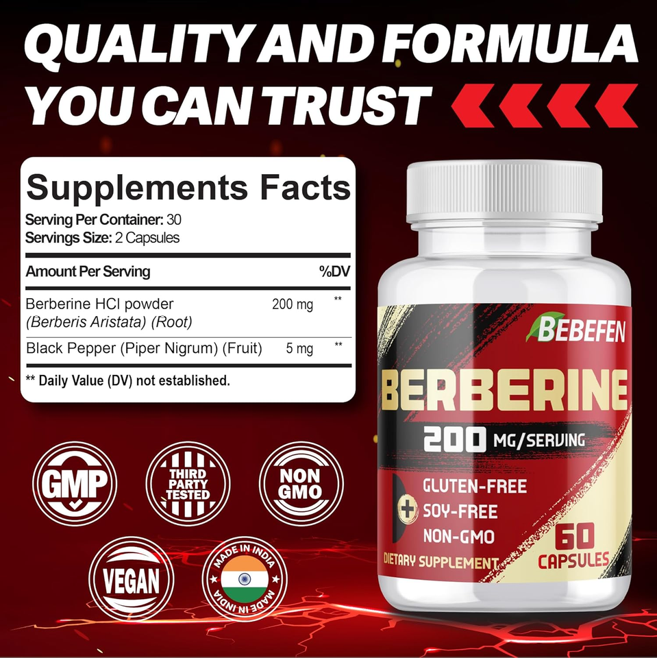 Berberine Hcl Supplement - Non-Gmo and Gluten-Free Formula - 60 ...