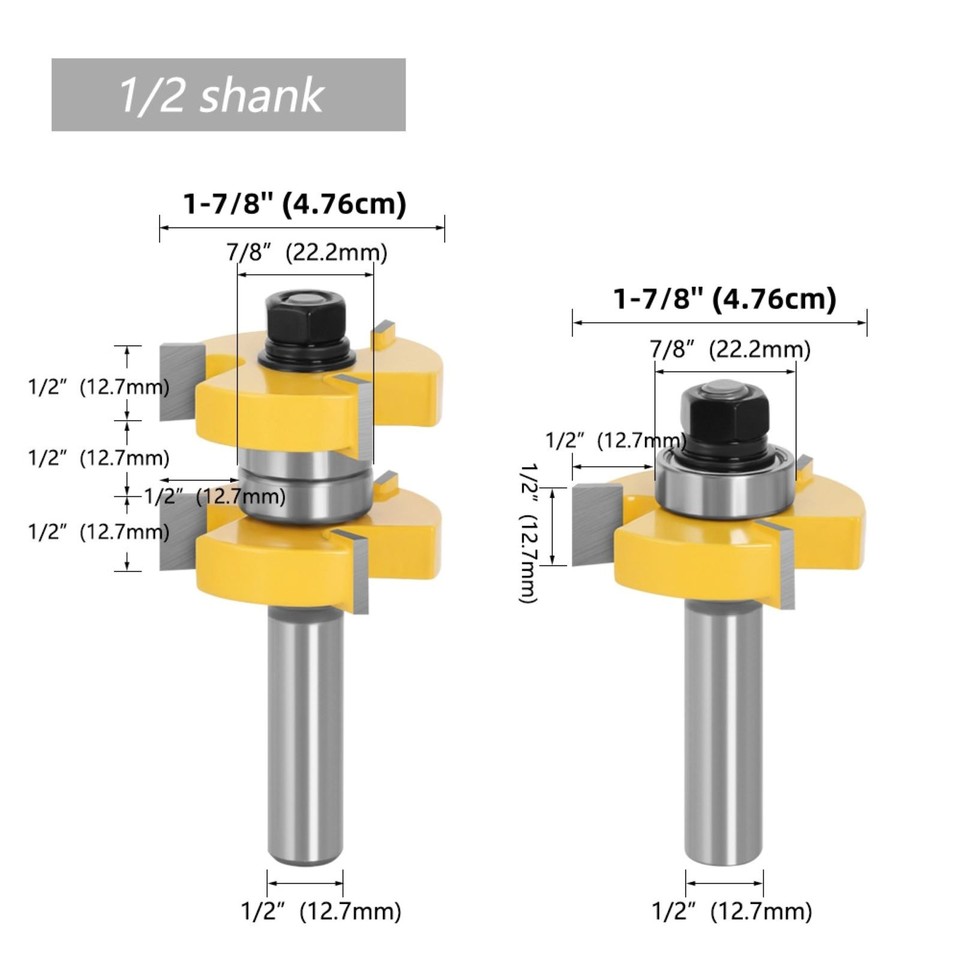 1/2in Shank Tongue and Groove Router Bits feature a triple-wing cutting ...