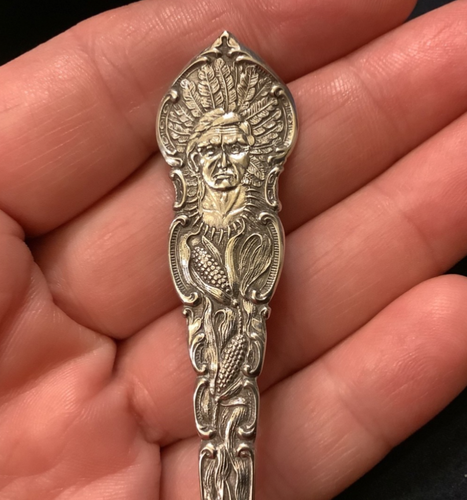 Antique Sterling Silver Spoon Native American Indian Chief 1903 Look at ...