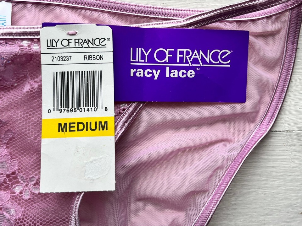 NWT Lily of France Racy Lace Pink String Bikini Brief Panties Size ...