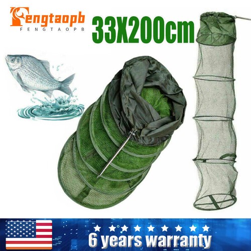 200CM Collapsible Fish Basket Mesh Fish Trap Portable Fish Cage Fishing ...