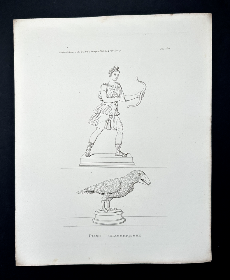 Engraving 19th Antiquity Curiosa Diane Huntress & Bird Crow Raven Art ...