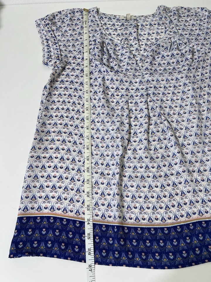 Max Studio All Over Masked Face Print V Neck Tunic Boho Cuff Size Small ...
