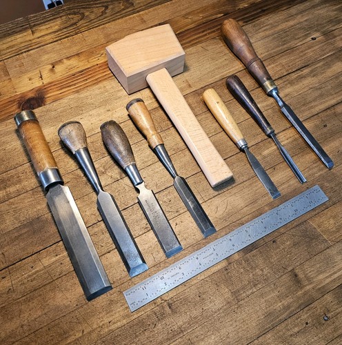Vintage Woodworking Chisels & Hard MAPLE MALLET Lot • Antique SWEDEN ...