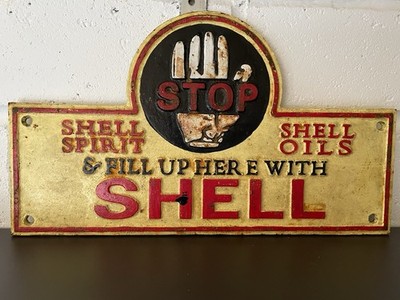 Vintage Cast Iron Shell Spirit Oils Stop Sign, Garage Petrol Pump ...