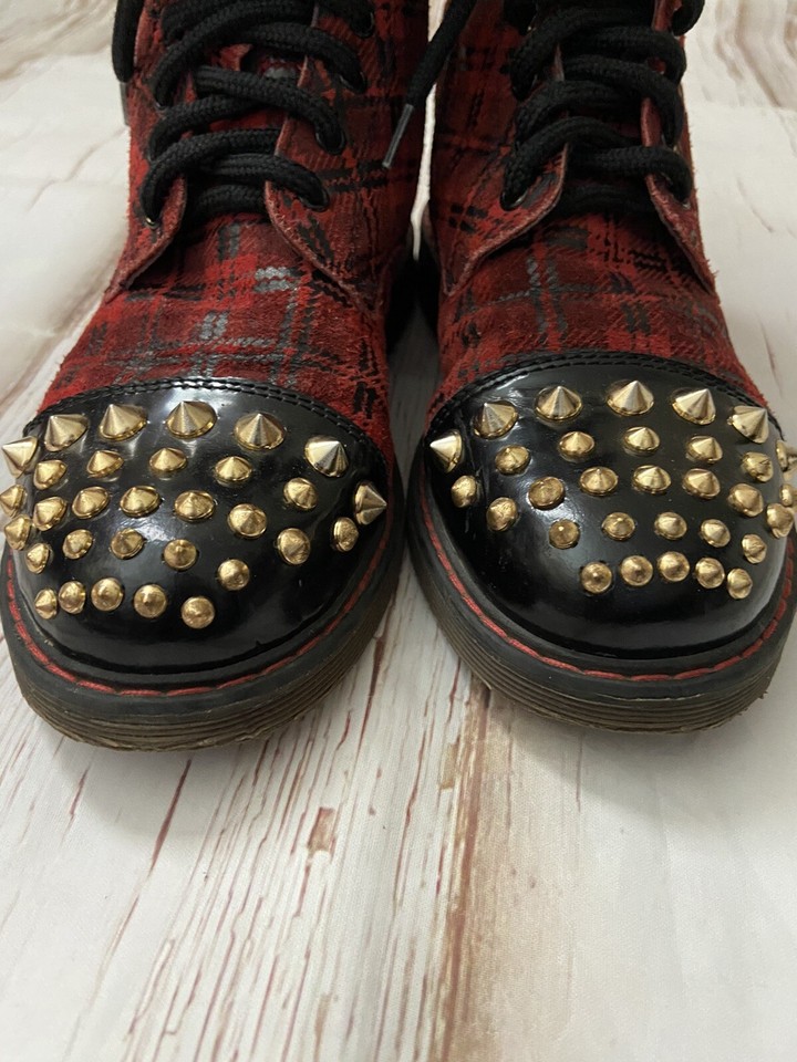 Miss Grant Red Black Plaid Combat Boot Studs Girls US 13 Italy size 31 ...