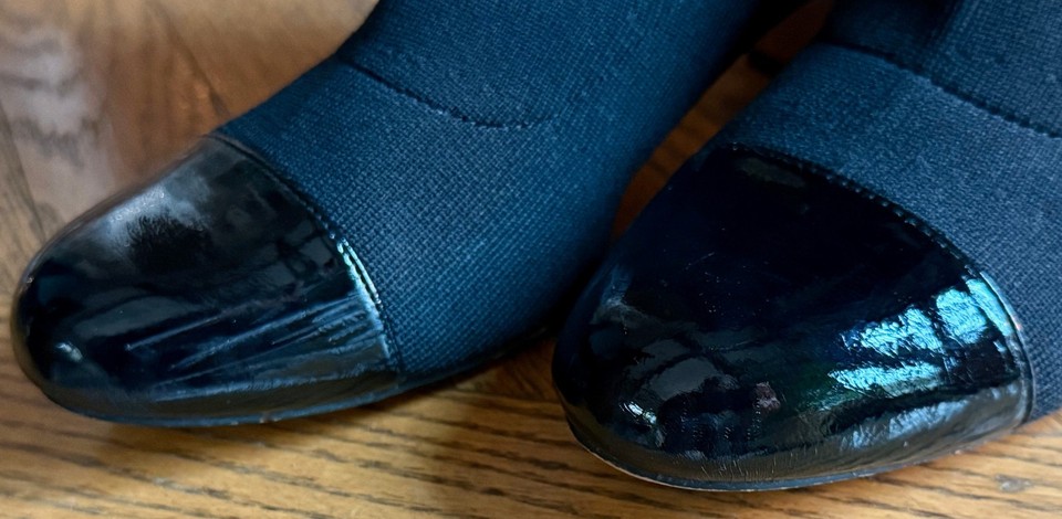 Adrienne Vittadinni Capri Black Tall Pull On Patent Leather Block High ...