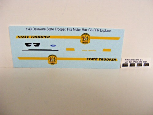Delaware State Trooper 1:43 Water Slide Decal set Fits Motormax GL FFR ...
