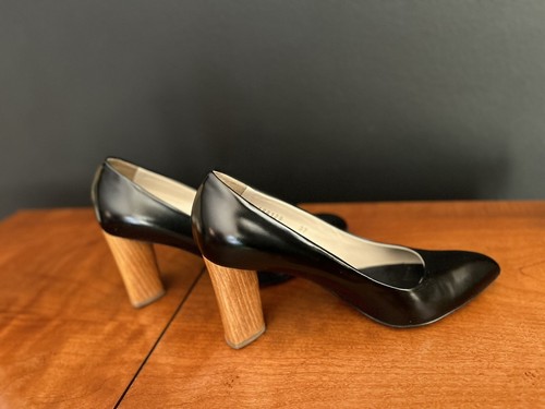 Yves St Laurent Black Wood Heel Shoes 37 Excellent With Box Dust Bag ...