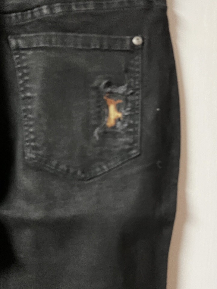 🌺 New Black Jeans With Leopard Animal Print Frayed Distressed Patches ...