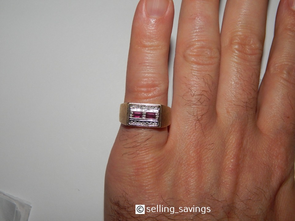 14K YELLOW GOLD MENS RUBY & DIAMOND MATTE BAND RING SIZE 9.75 - HEAVY 7 ...