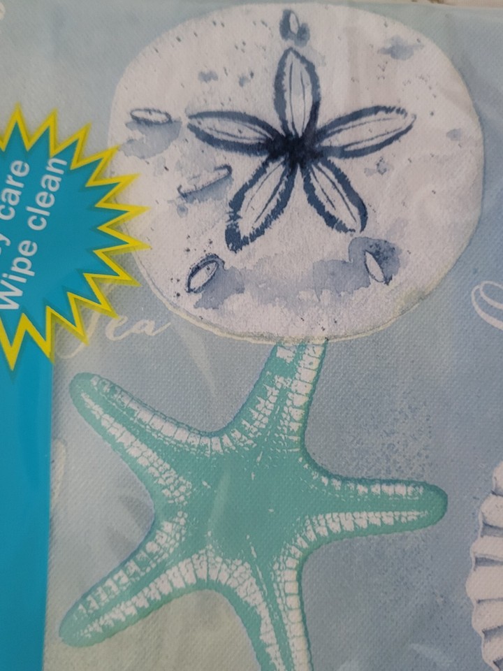 COASTAL Vinyl Seashell Tablecloth AND CORAL 52 x 70 inches NEW | eBay