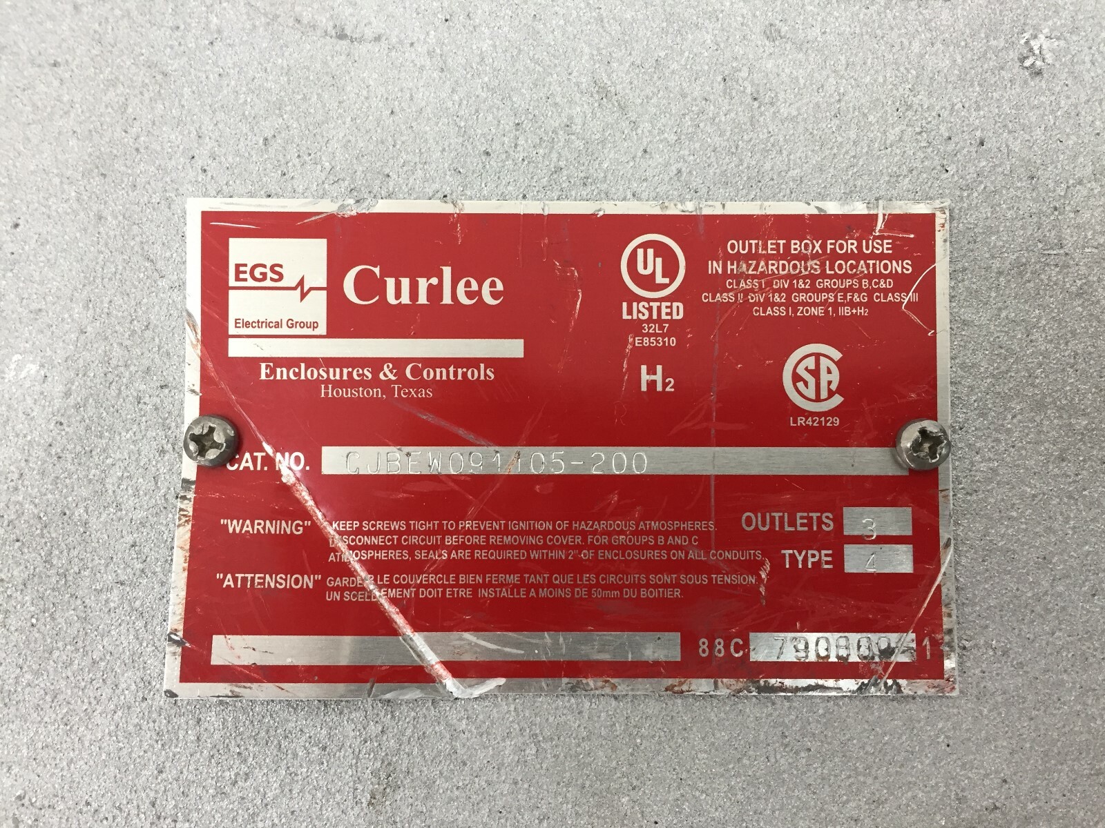 EGS/CURLEE CJBEW091105-200 3 OUTLET EXPLOSION PROOF JUNCTION BOX | eBay