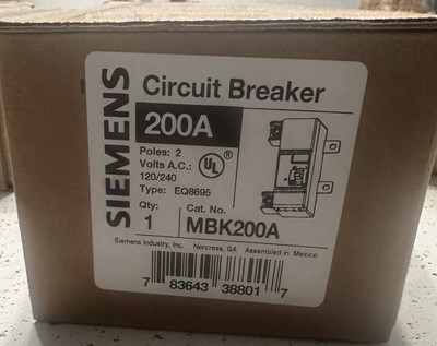 Siemens MBK200A 2Pole, 120/240Vac, 200Amp Main Circuit Breaker | eBay