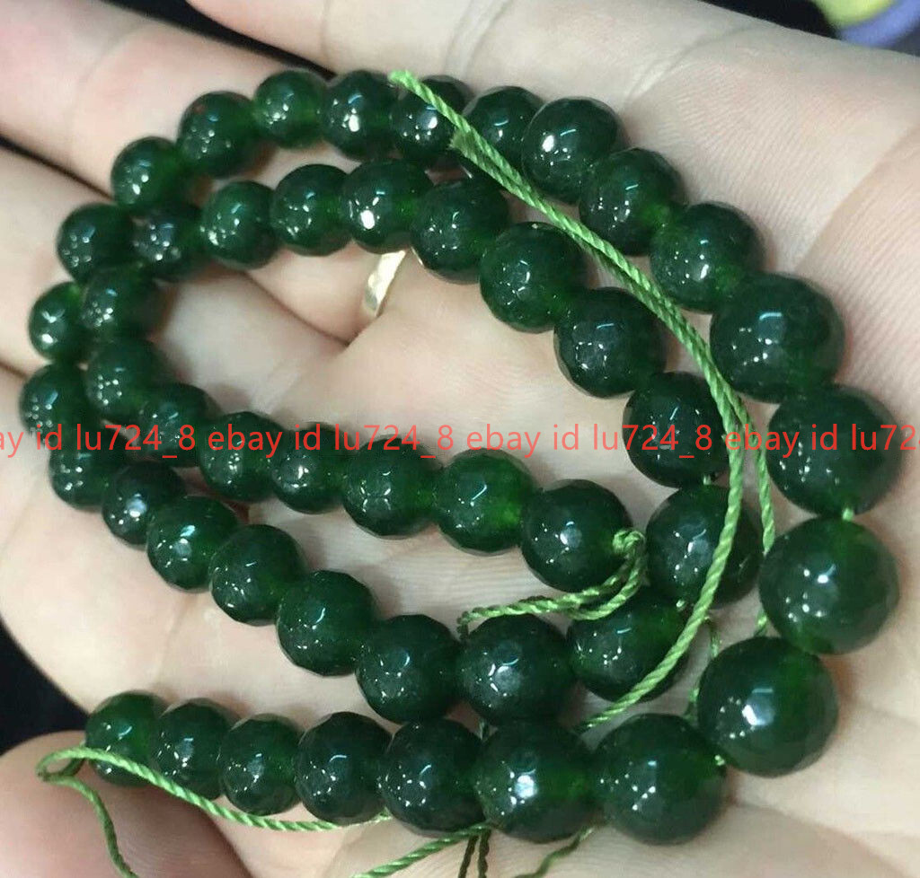 8mm Faceted Natural Dark Green Jade Jadeite Gemstone Round Loose Beads ...