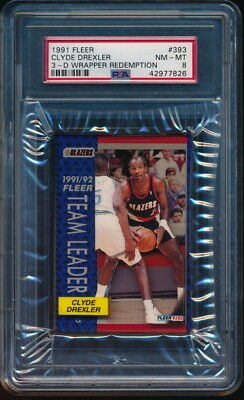 PSA 8 CLYDE DREXLER 1991-92 Fleer 3D Acrylic Wrapper Redemption #393 NM ...