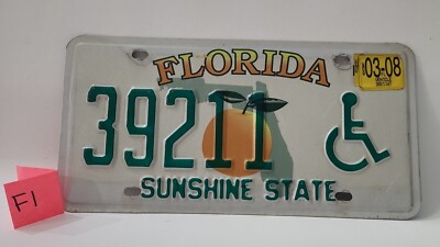 Florida Handicap License Plate 39211 Wheelchair Orange Metal 2008 Old ...