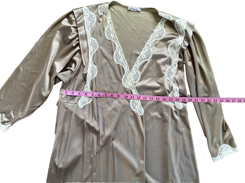 Vtg VANITY FAIR Shimmery Champagne Rose Peignoir Robe M Nylon Tricot ...