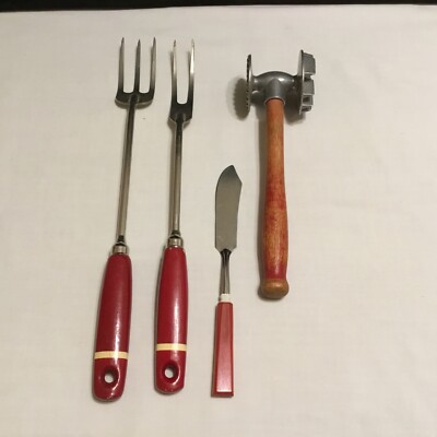 Lot of 4 Assorted Vintage Red Handle Kitchen Utensils (XX90) | eBay