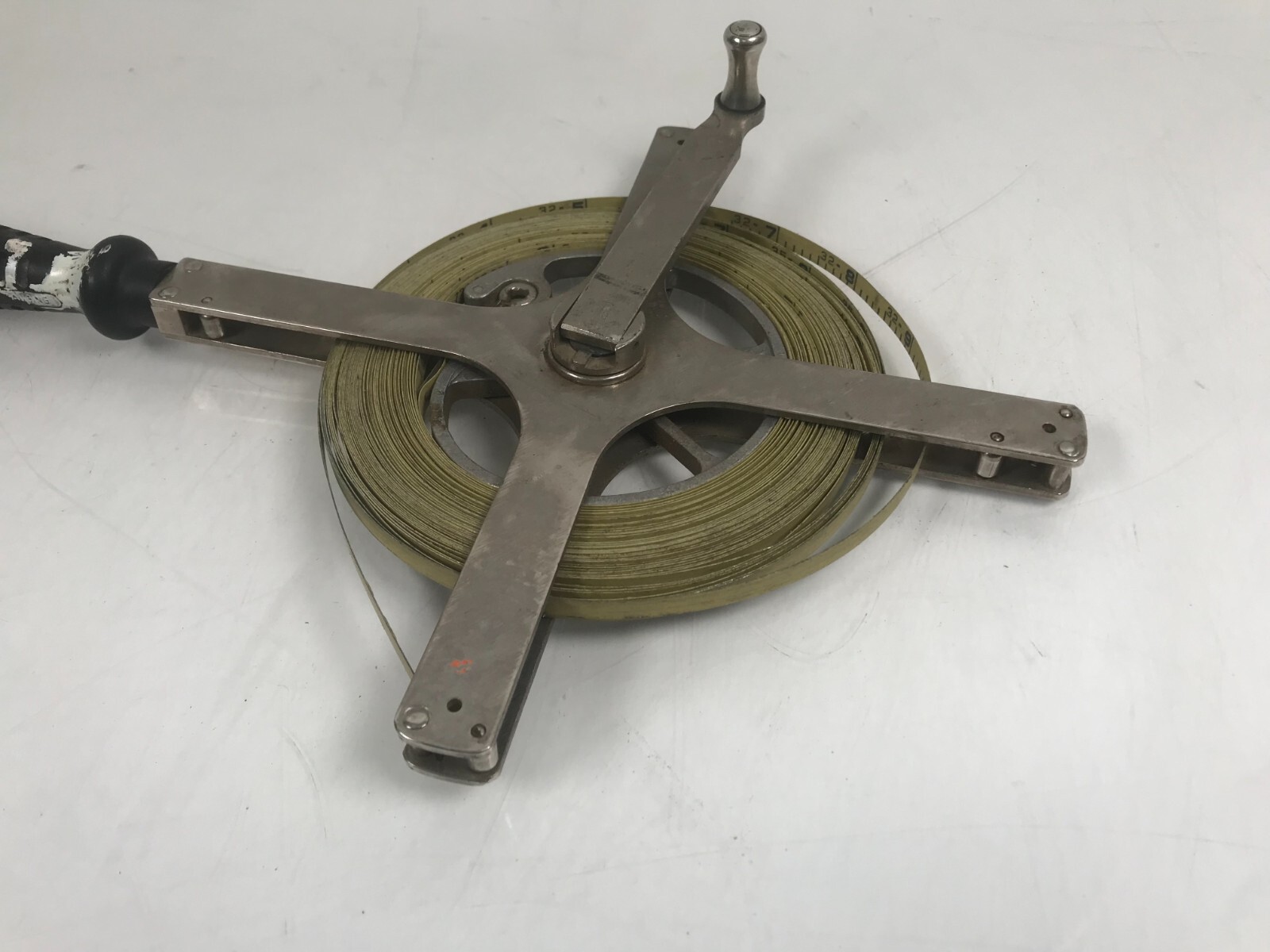 Vintage Lufkin 100 ft Metal Reel Surveyor Tape Measure Black Wood ...