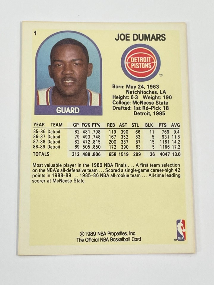 1989-90 NBA Hoops Basketball #1 - Joe Dumars - Detroit Pistons | eBay