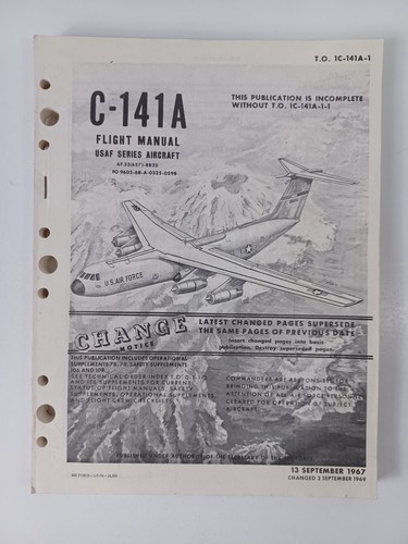 1969 Vietnam Era USAF C-141 StarLifter Flight Manual T.O. 1C-141A-1 ...