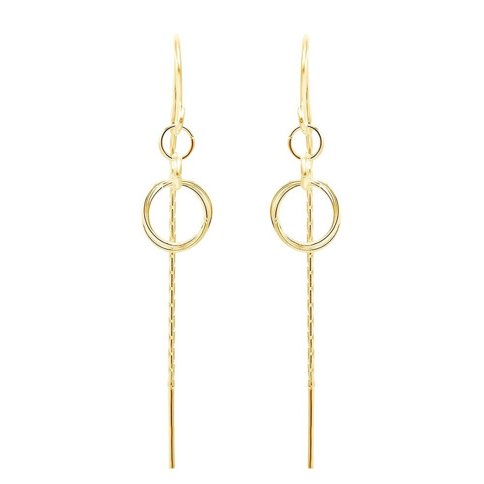 Double Circle Loop Link Ear Slide 14K Yellow Gold Plated Silver Dangle ...