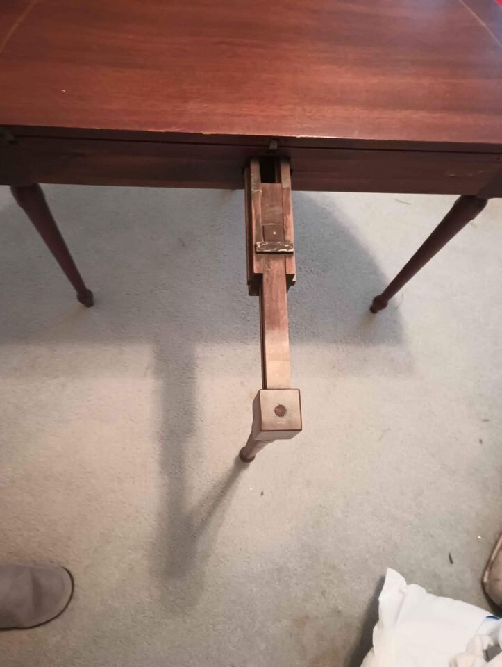 Antique round sliding leg folding wood card table with two drawers | eBay