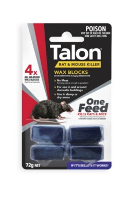 Talon Rat Mice Killer Bait 72g All Weather Single Feed 4 Wax Blocks No ...