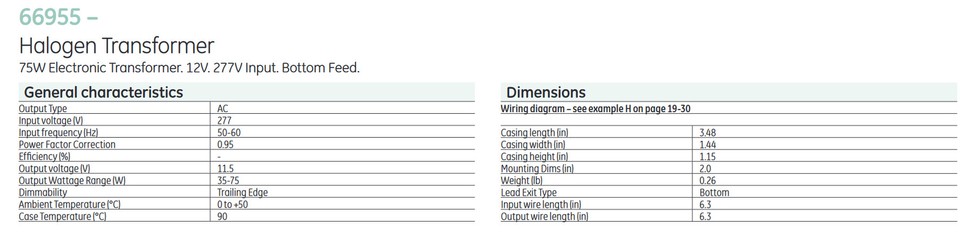 GE LighTech 66955 LET-75-AC-277-R-BF, Halogen Transformer 75 watt ...