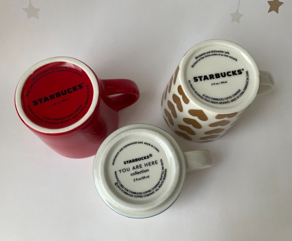 STARBUCKS Mini Espresso Coffee Cup 3oz Red Demitasse, Golden Hearts ...