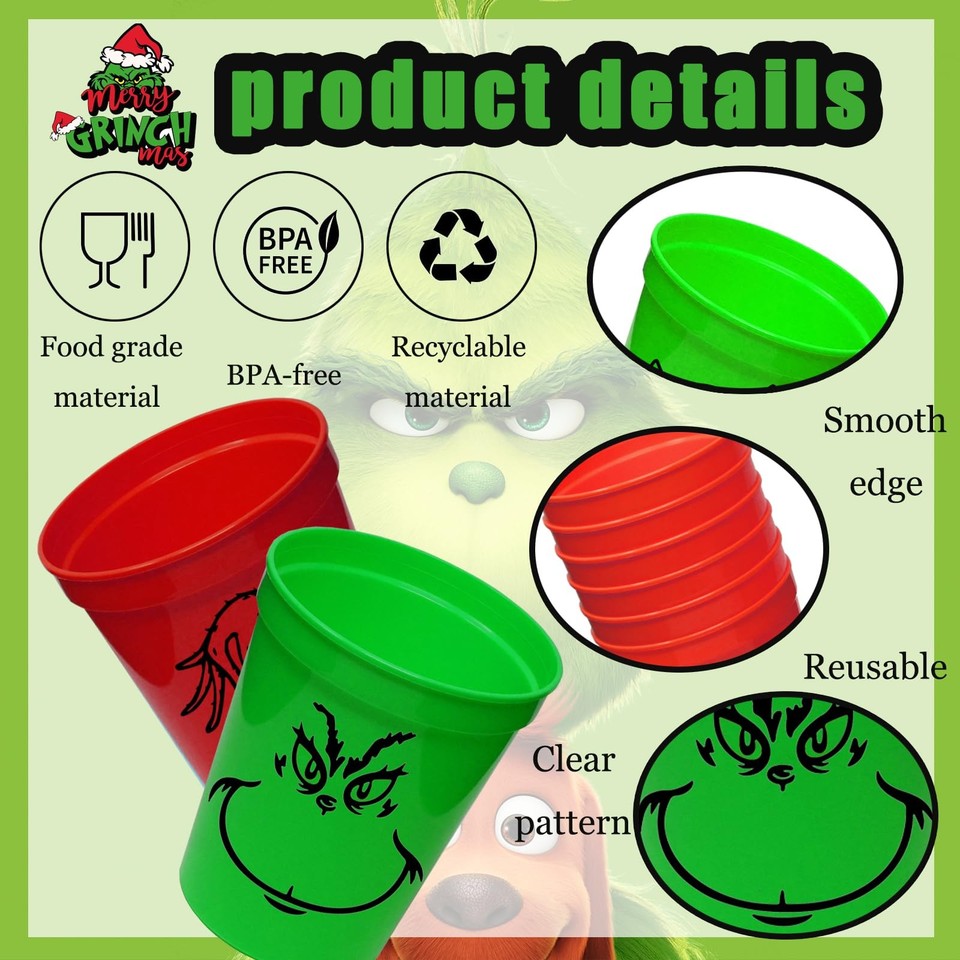 20Pcs Christmas Party Plastic Cups 12Oz Reusable Christmas Plastic Cups ...