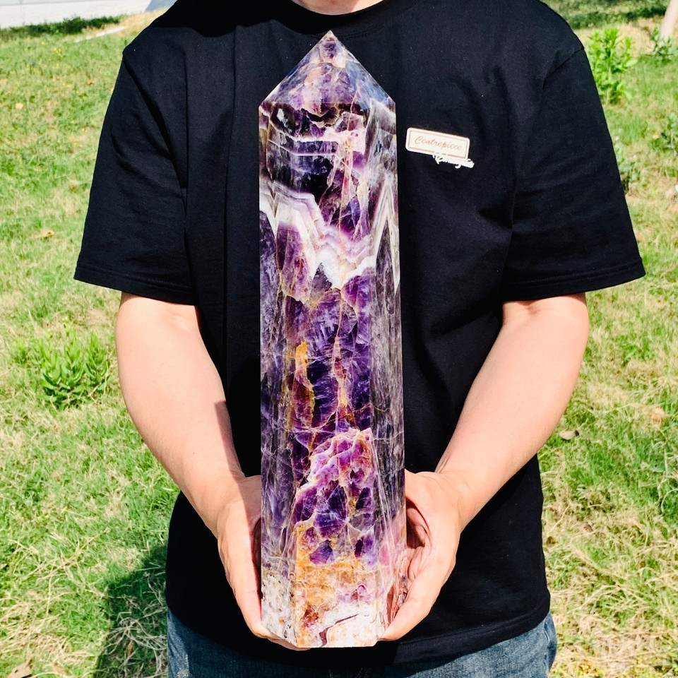 14.52LB Natural Dream Amethyst Crystal Column Wand Obelisk Point Reiki ...