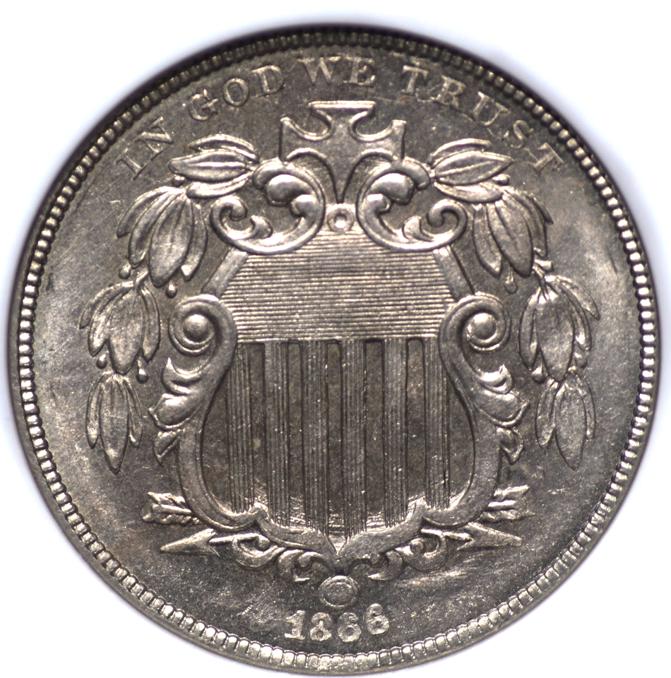 1866 WITH RAYS SHIELD NICKEL NGC VERY CHOICE MS 63 AN ...