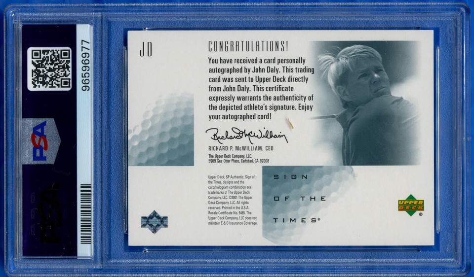 2001 SP Authentic Sign of the Times John Daly #JD PSA 9 Auto POP 30 ...