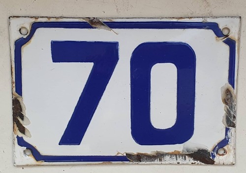 Vintage ISRAELI enamel porcelain number 70 street house address sign ...