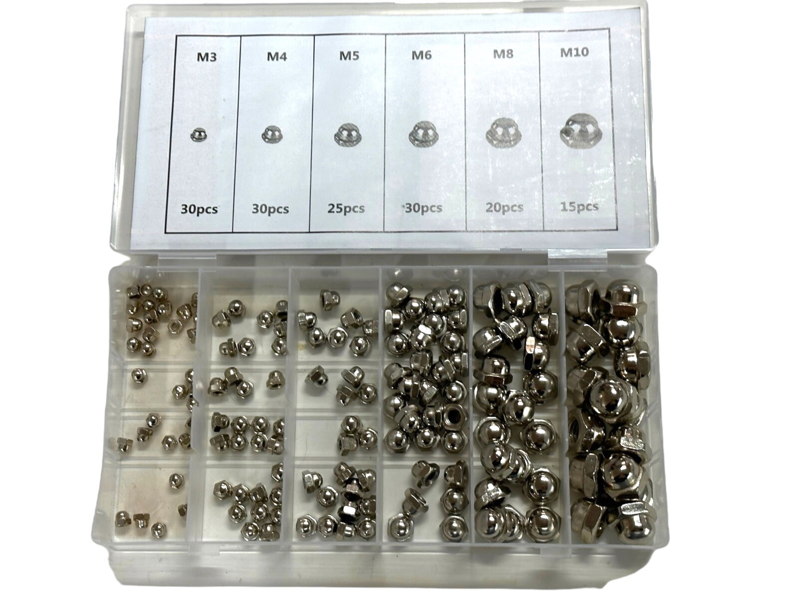 150 Pc Hex Cap Nut Assortment M3-M6, M8, M10 Nuts Caps Cover Top Metric ...