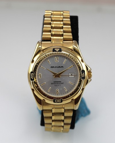 Milan Men Watch Stainless Steel Gold 30m Water Resist Battery Date ...