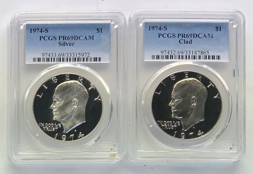 1974 PCGS 69 Silver & PCGS 69 Clad 2 Coin "S" Eisenhower Proof Set | eBay