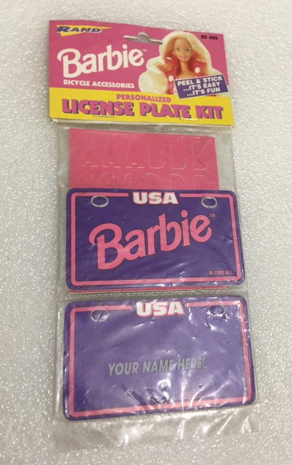 NOS Vintage 1993 BARBIE DOLL Bicycle Name License Plate Kit BALLERINA ...