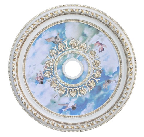 32" ROUND CHANDELIER CEILING MEDALLION ANGELS BLUE SKY WHITE FOYER ...