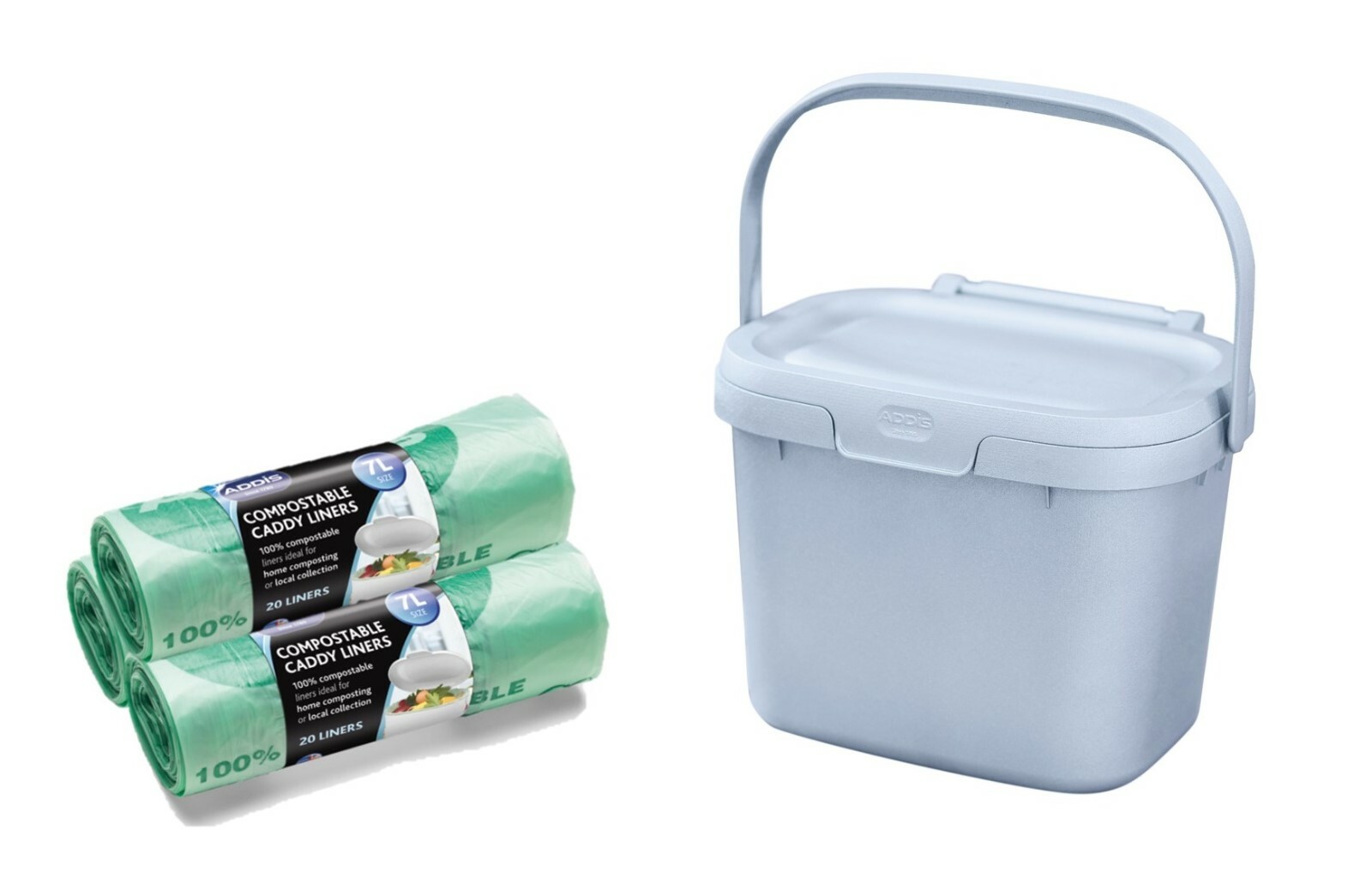 Addis Eco Recycled Kitchen Food Caddy Bin Light Grey with 60x liners ...